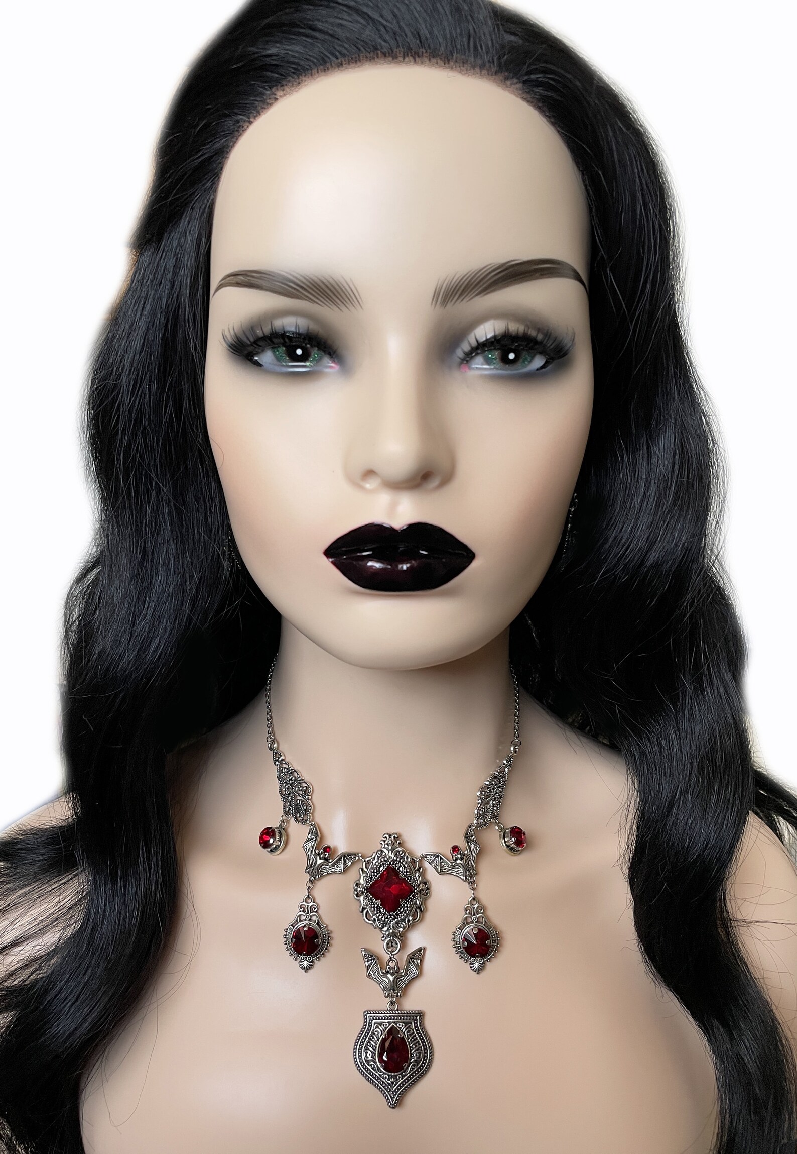 Dark Ruby Blood Red/garnet Filigree Antique Silver Vampire - Etsy