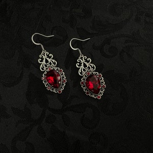 Dark Ruby Red/garnet Crystals Dangle/drop Earrings Vampire Queen Gothic ...
