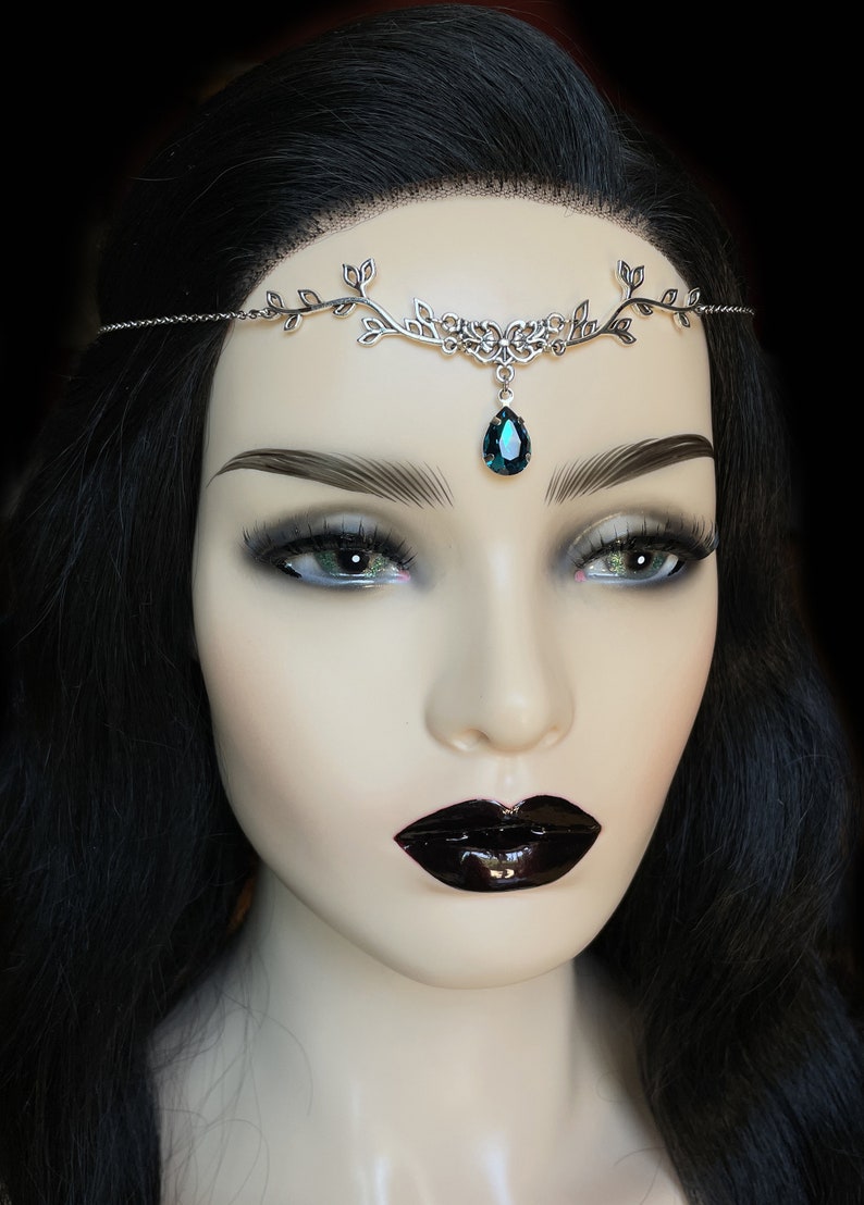Dark Aqua/teal Silver Filigree Woodland Elf Elven Princess Queen Leaf ...