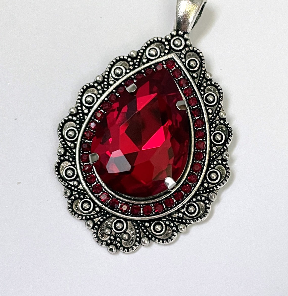 Ruby Red Antique Silver Filigree Goth Victorian Wedding Bridal - Etsy
