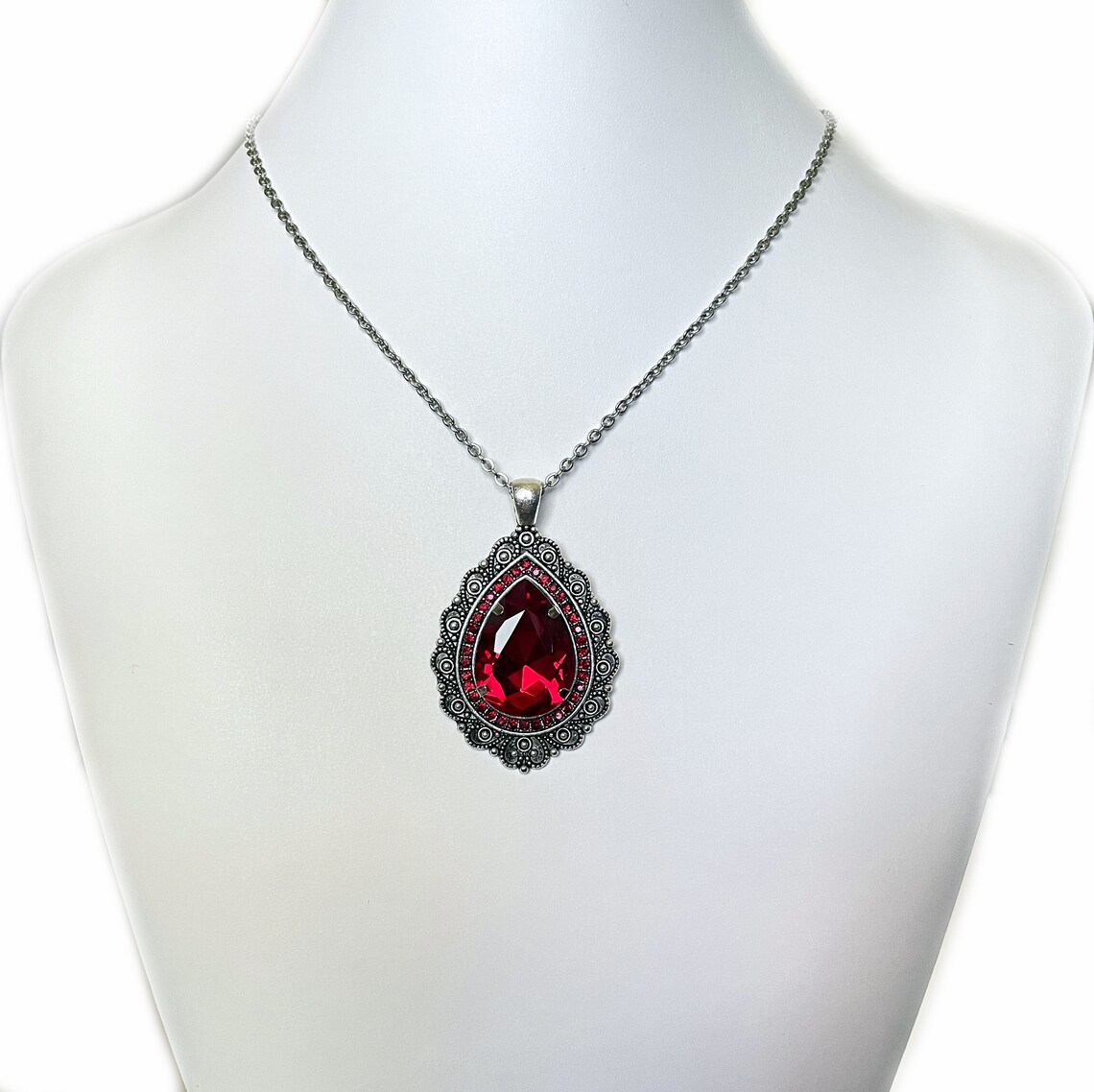 Ruby Red Antique Silver Filigree Goth Victorian Wedding Bridal - Etsy