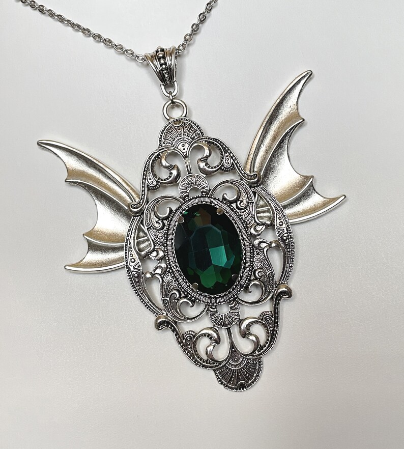 Emerald Green Large Antique Silver Filigree Bat Wing Victorian - Etsy