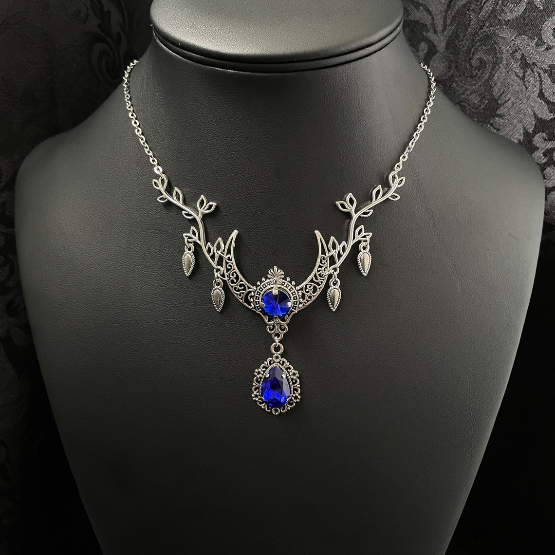 Dark Sapphire Blue Crescent Moon Goddess Priestess Celtic Elven Elf ...