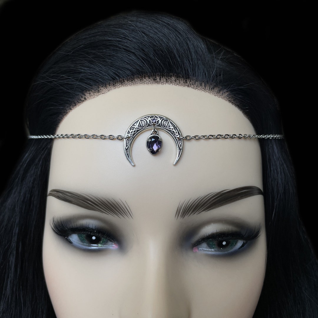 Dark Amethyst Purple Crescent Moon Goddess Priestess Celtic Pentacle ...