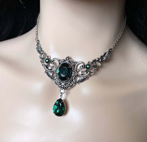 Emerald Green Gothic Antique Silver Filigree Goth Victorian - Etsy