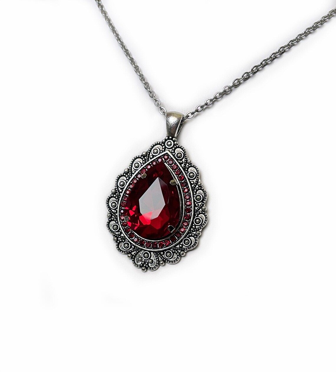 Ruby Red Antique Silver Filigree Goth Victorian Wedding Bridal - Etsy