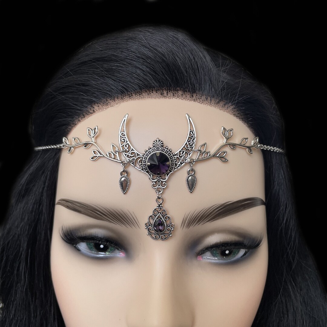 Dark Amethyst Purple Crescent Moon Goddess Priestess Celtic Elf Elvish ...
