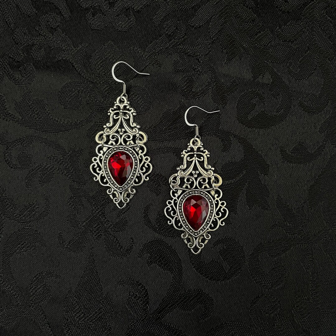 Dark Ruby Red/garnet Gothic Victorian Goth Celtic Filigree Scroll ...