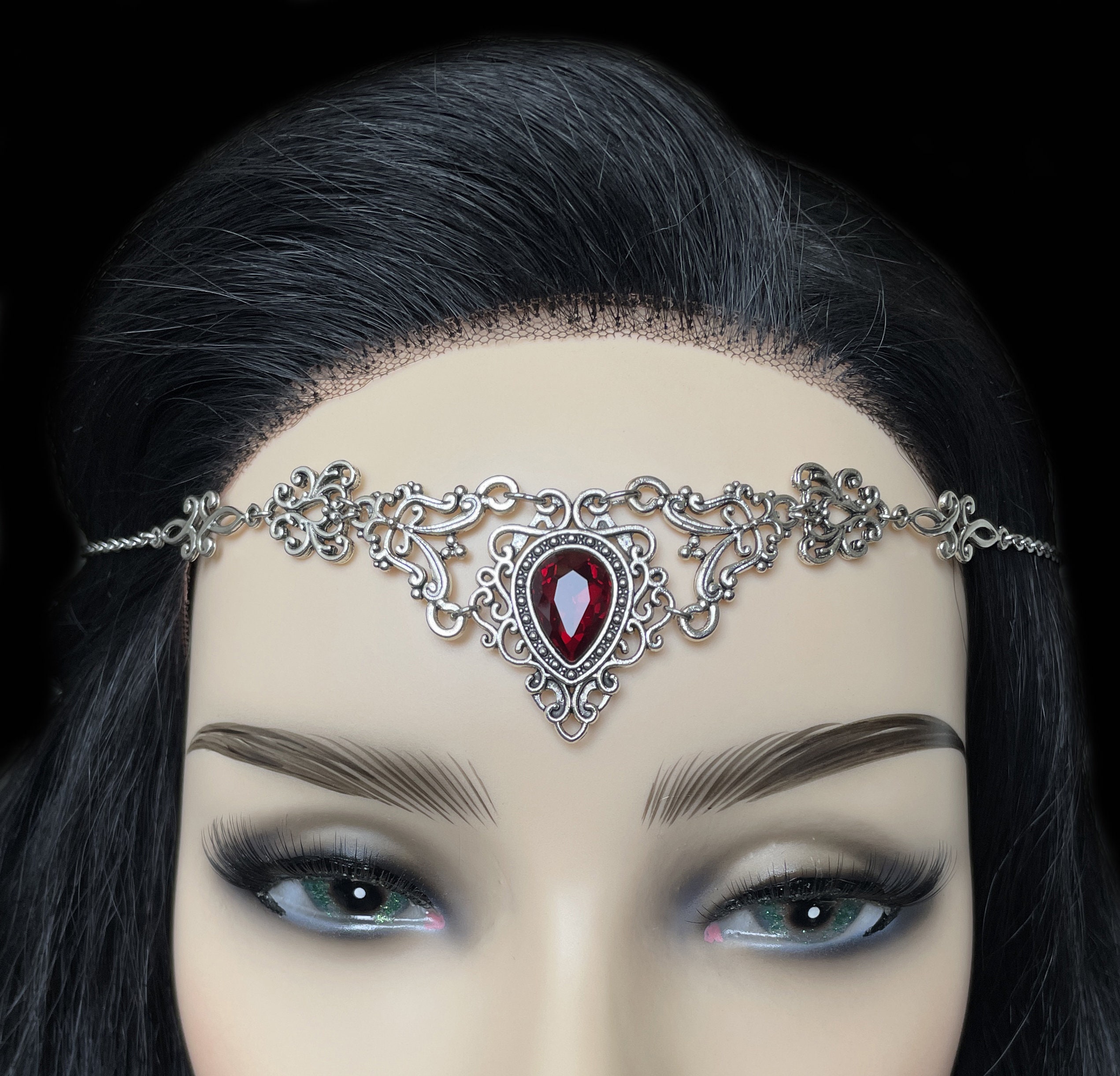 Dark Ruby Red/garnet Gothic Victorian Goth Celtic Filigree Scroll ...