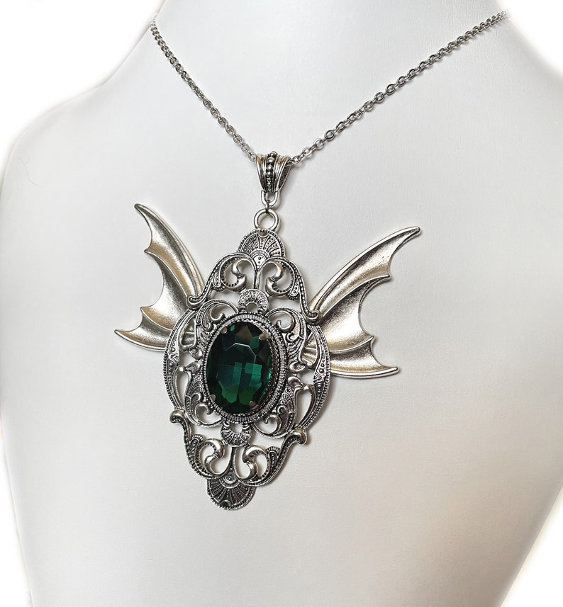 Emerald Green Large Antique Silver Filigree Bat Wing Victorian - Etsy