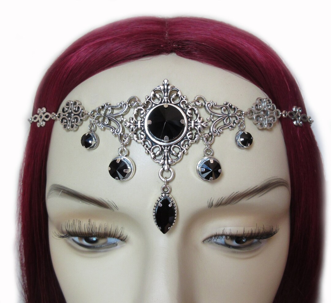 Jet Black Onyx Gothic Elven Elf Celtic Goddess Filigree Headpiece ...