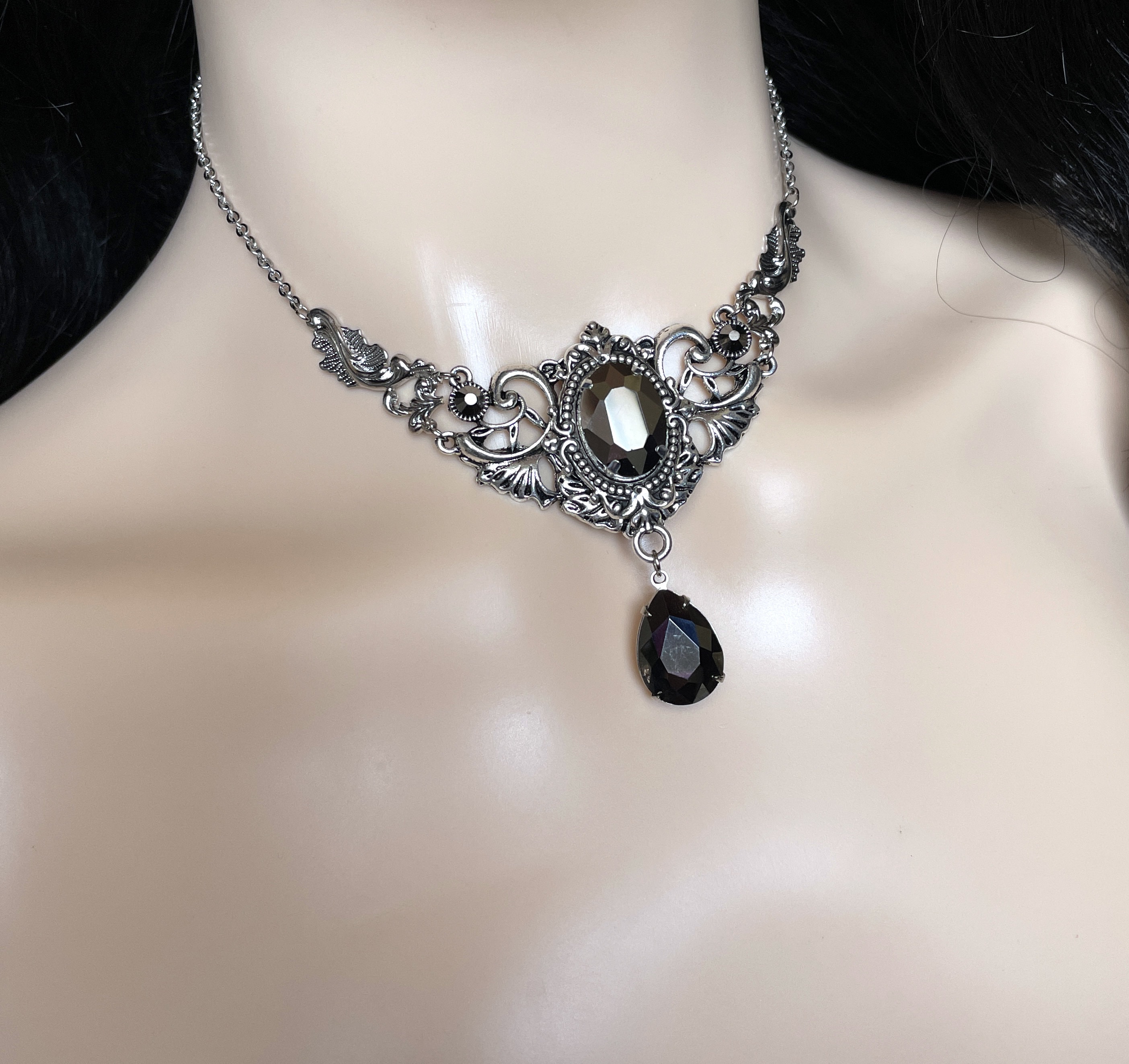 Hematite Gray Gothic Antique Silver Filigree Goth Victorian | Etsy