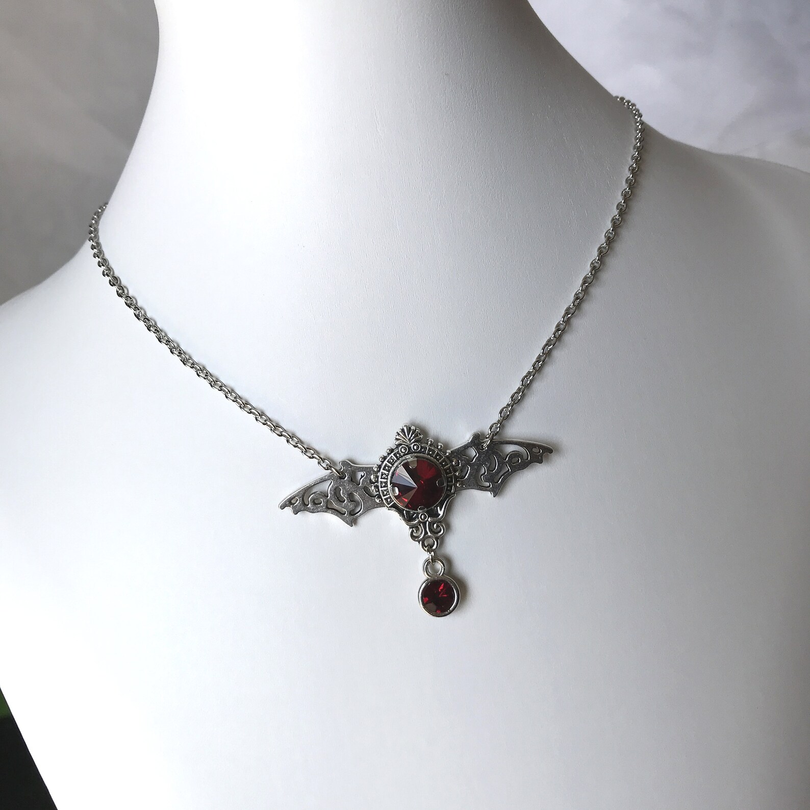 Dark Ruby Red/garnet Crystals Vampire Queen Bat Gothic Victorian Bridal ...