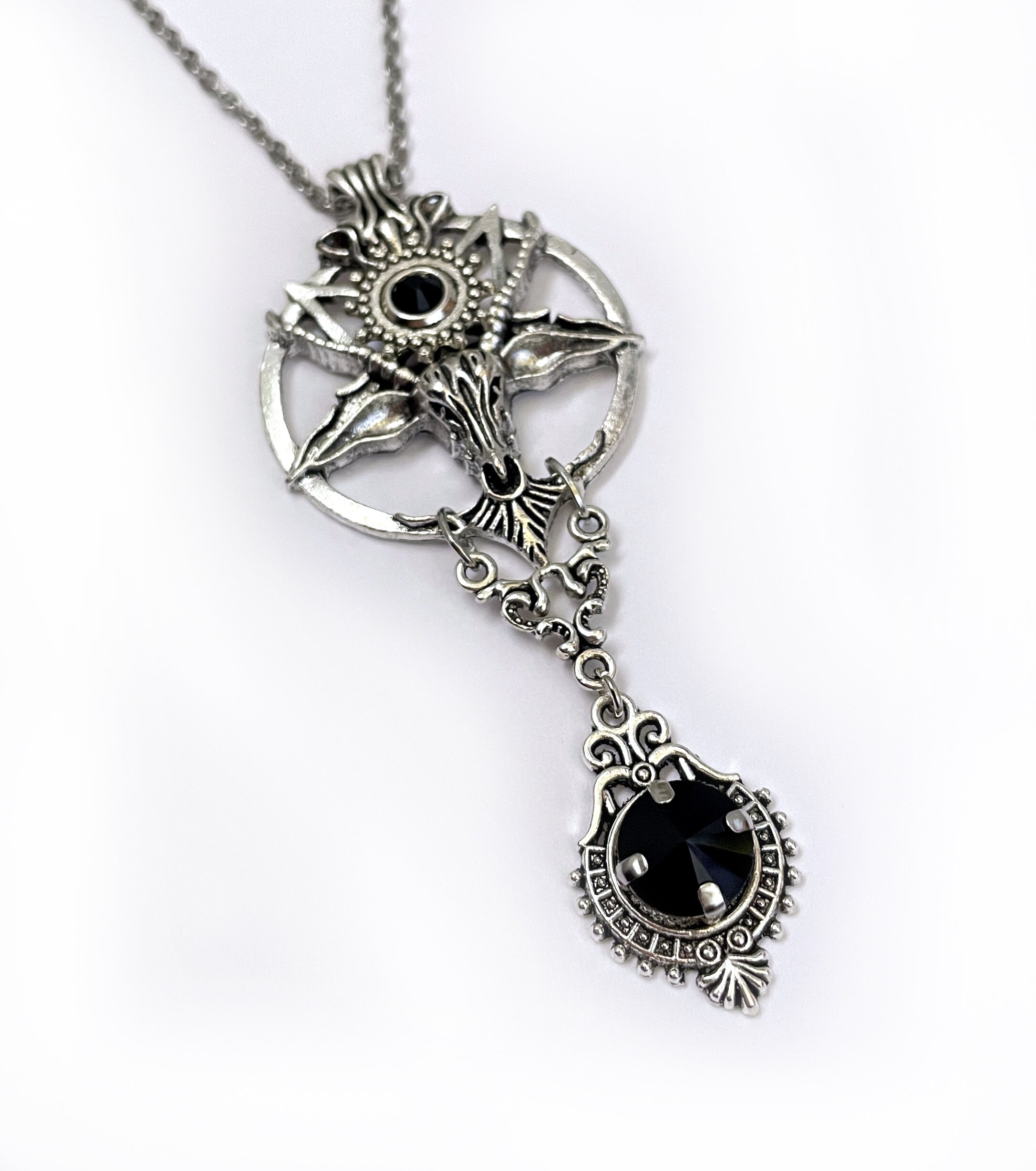 Jet Black Antique Silver Gothic Filigree Baphomet Sigil Pagan | Etsy