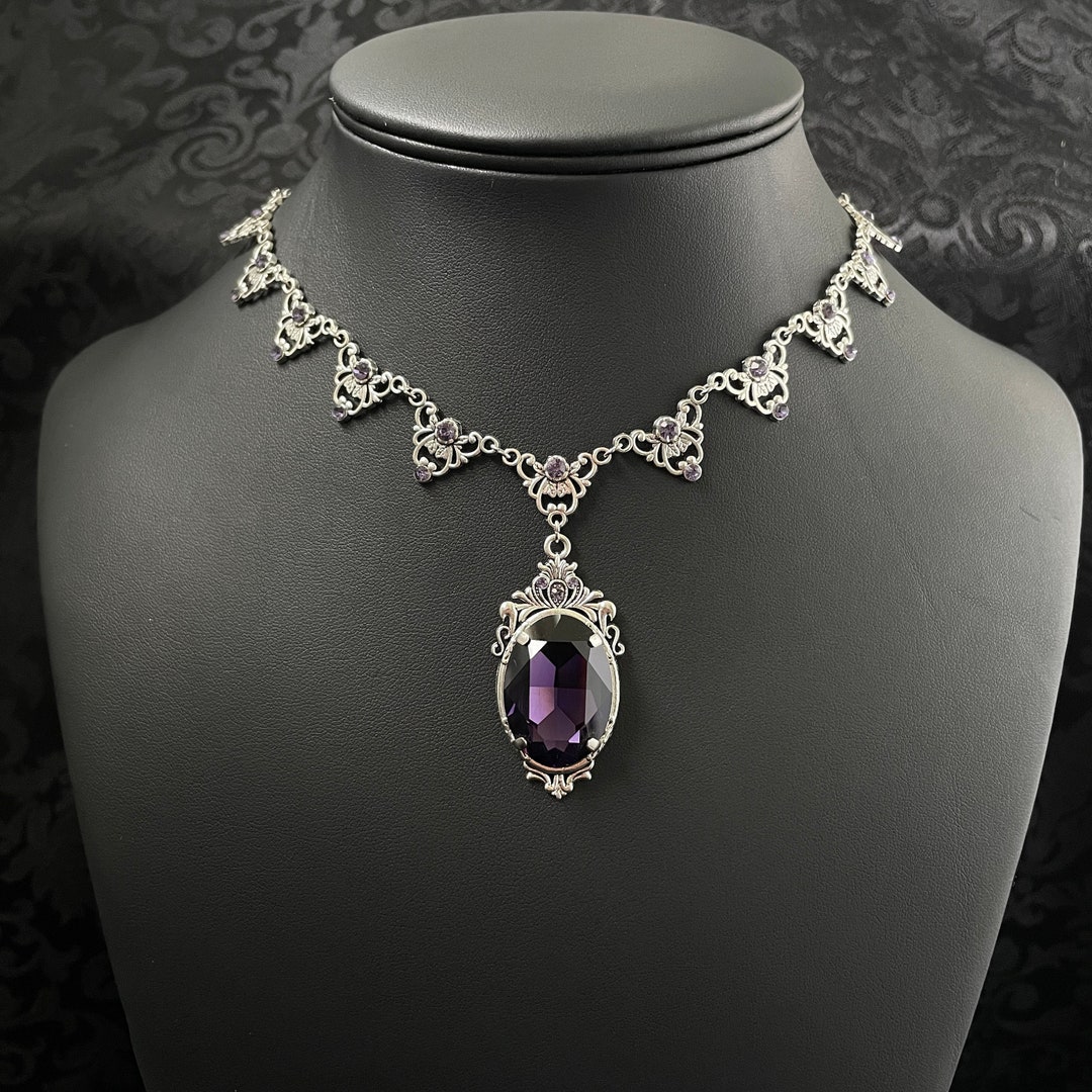 Dark Amethyst Purple Gothic Antique Silver Filigree Victorian Wedding ...
