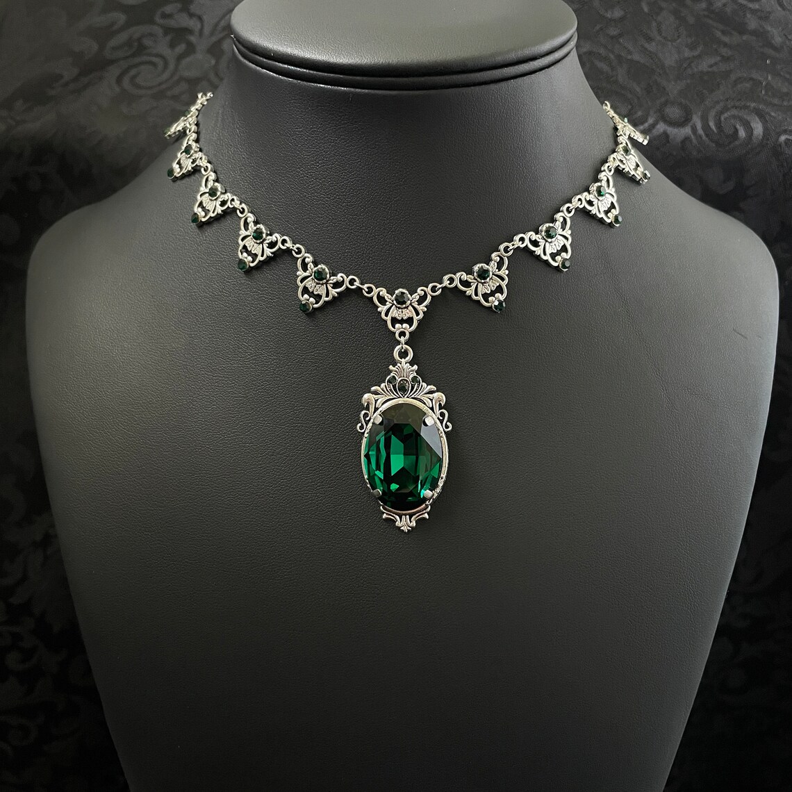 Dark Emerald Green Gothic Antique Silver Filigree Victorian Wedding ...