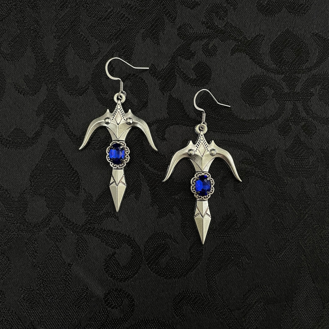 Dark Sapphire Blue Valkyrie Spear Arrow Warrior Viking Maiden Earrings ...