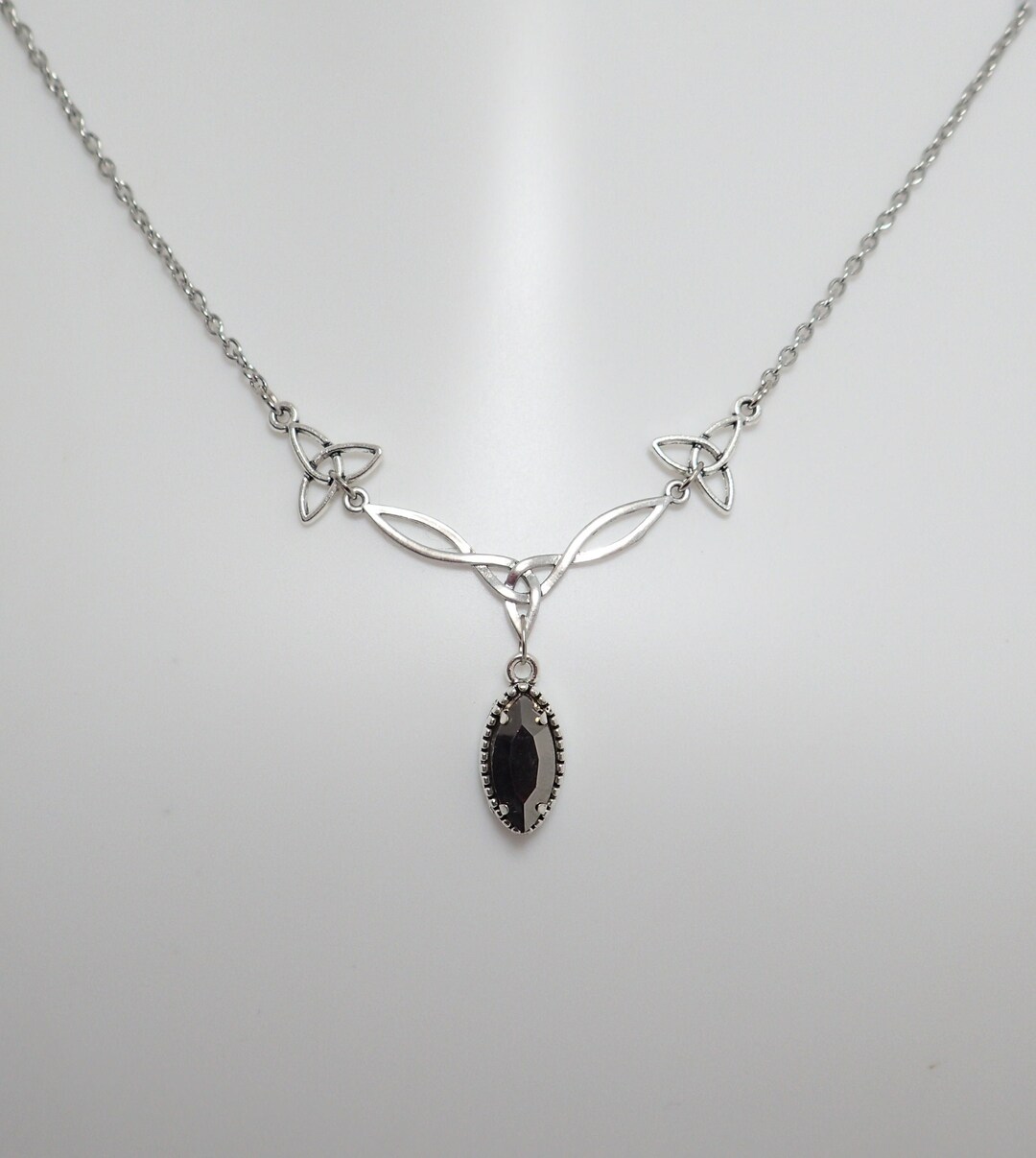 Hematite Gray Trinity Triquetra Knots Silver Necklace Choker Elven Elf ...