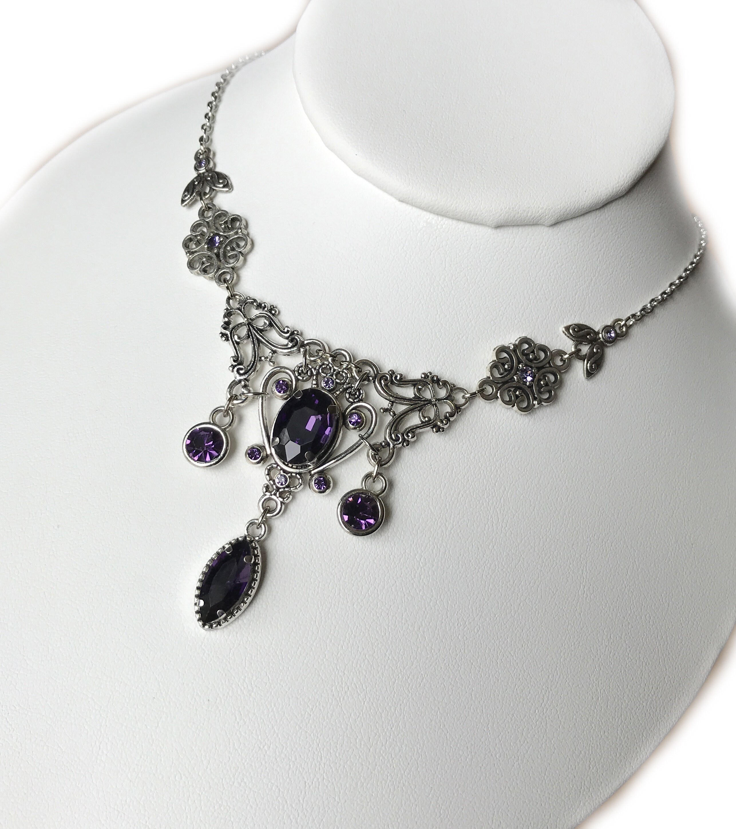 Dark Amethyst Purple Filigree Antique Silver Victorian - Etsy
