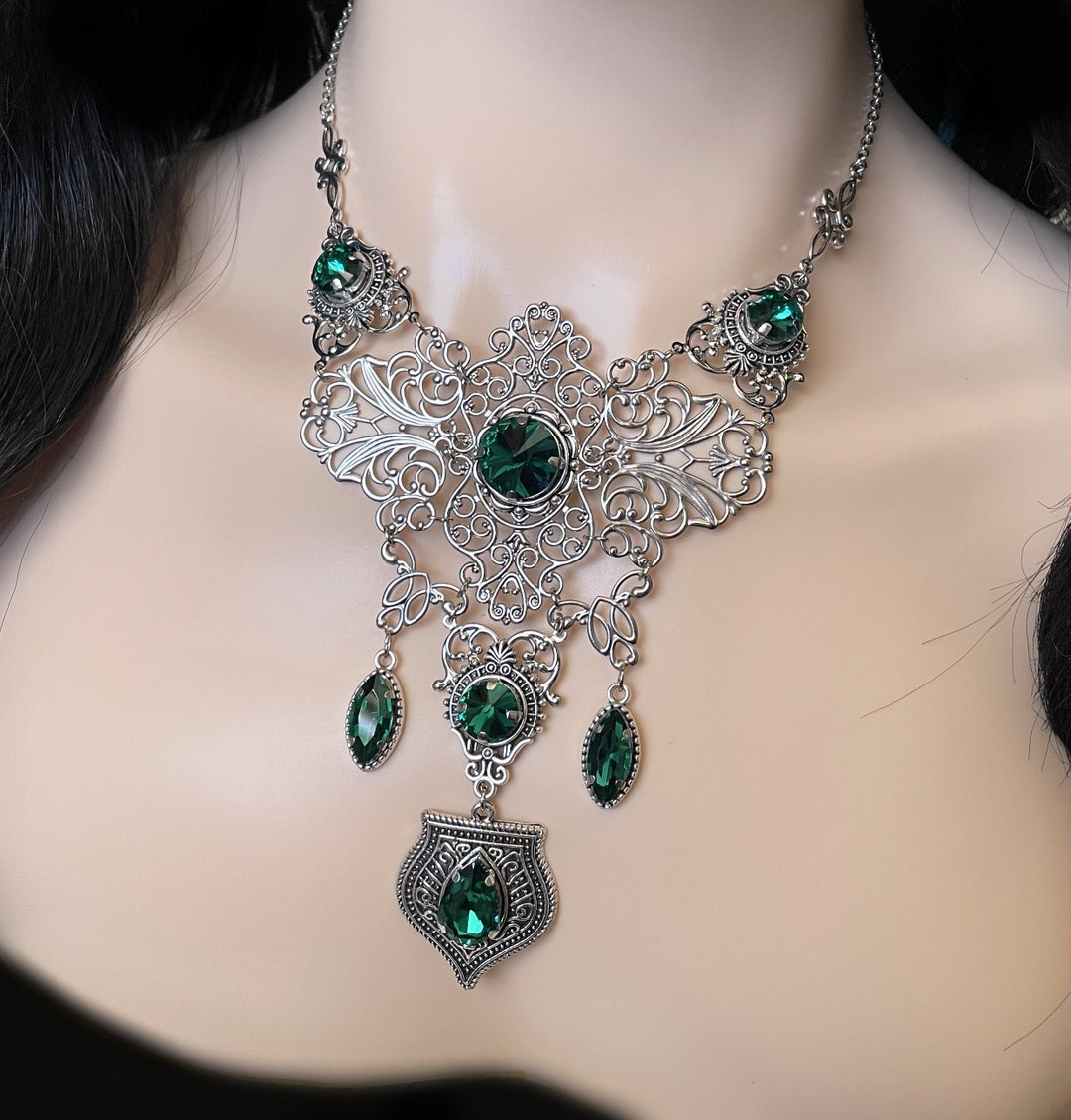 Emerald Green Gothic Antique Silver Filigree Goth Victorian Wedding ...