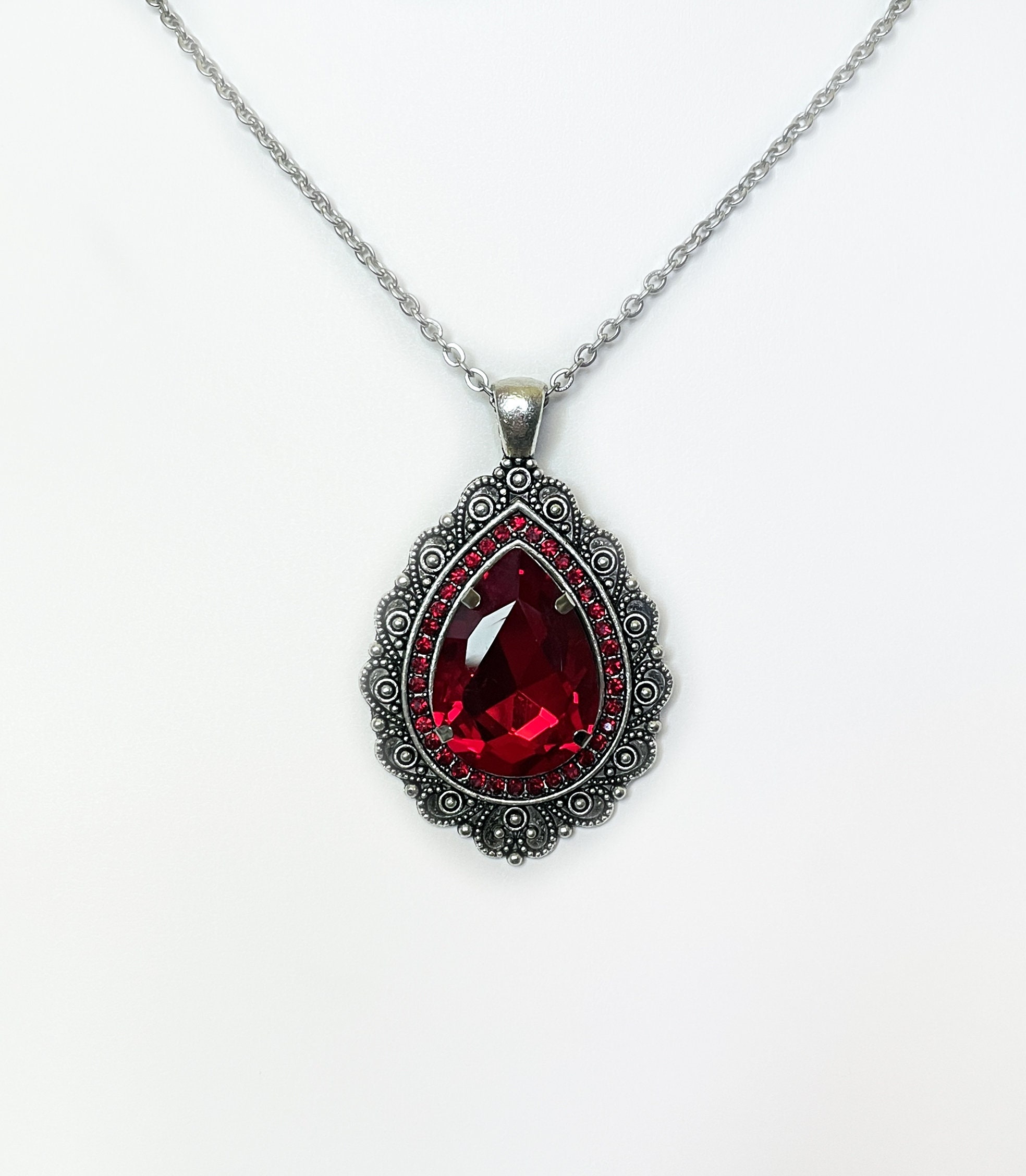 Ruby Red Antique Silver Filigree Goth Victorian Wedding Bridal | Etsy