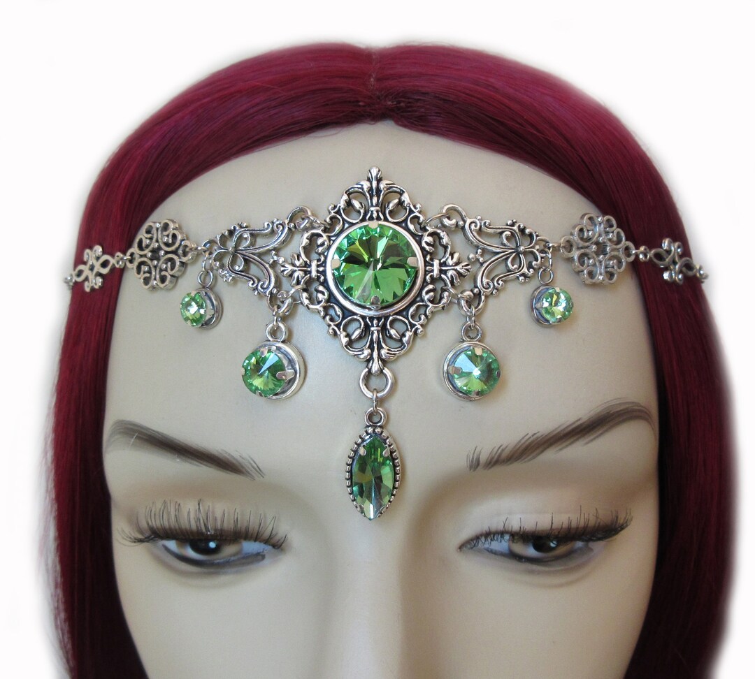 Peridot Green Gothic Elven Elf Celtic Goddess Filigree Headpiece ...