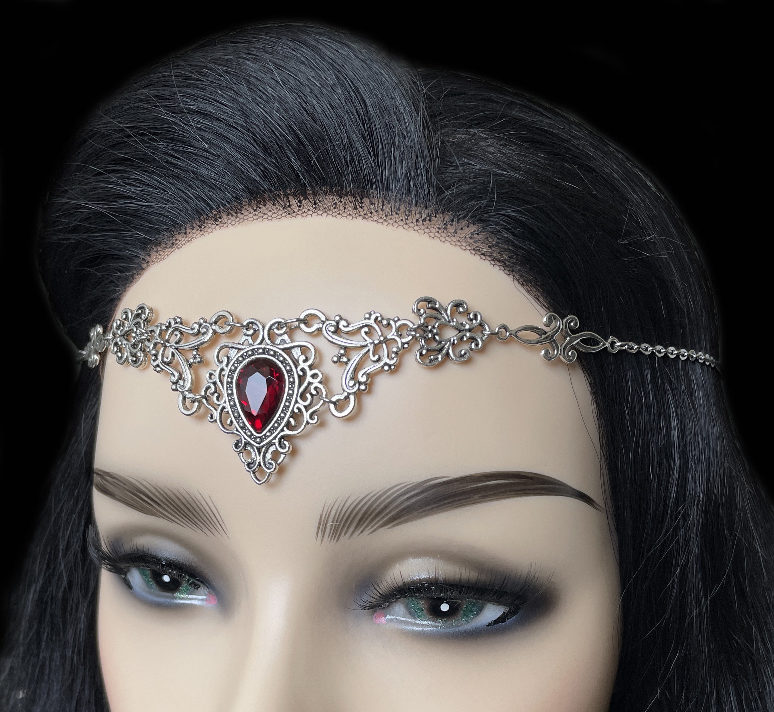Dark Ruby Red/garnet Gothic Victorian Goth Celtic Filigree Scroll ...