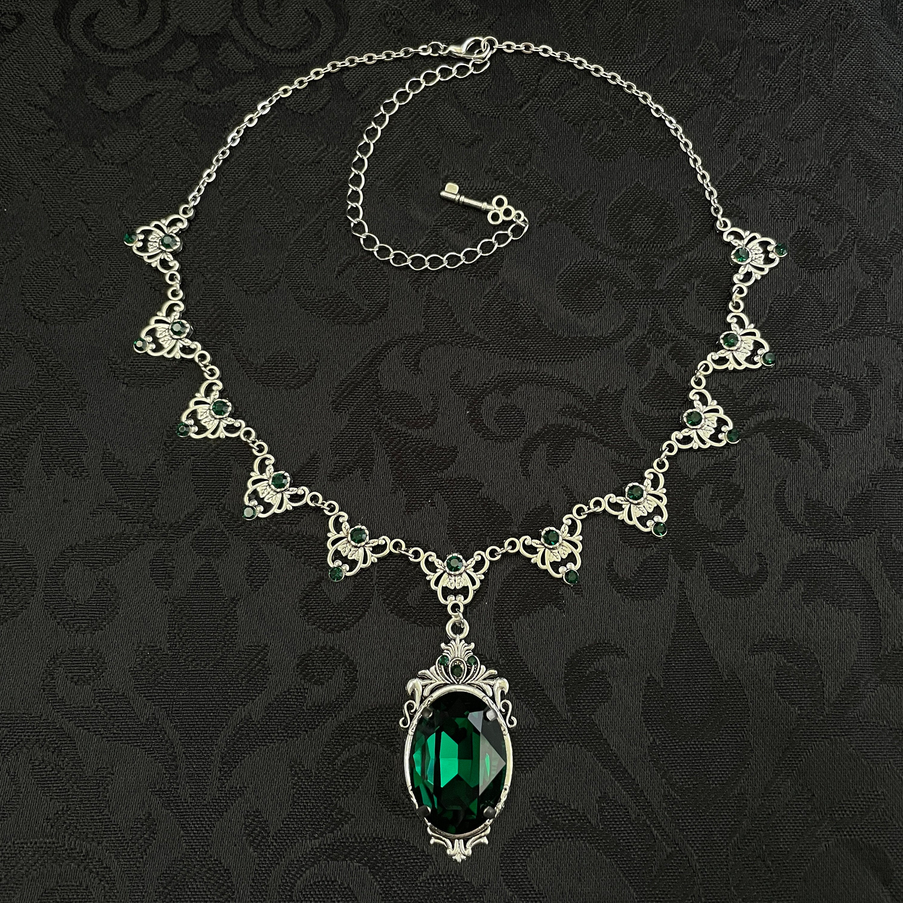 Dark Emerald Green Gothic Antique Silver Filigree Victorian Wedding ...