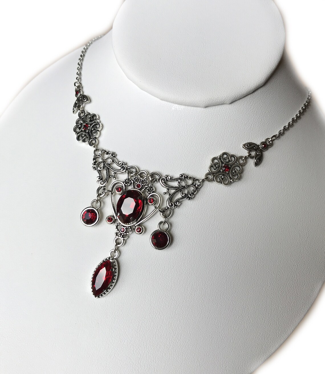Dark Ruby Red/garnet Filigree Antique Silver Victorian - Etsy