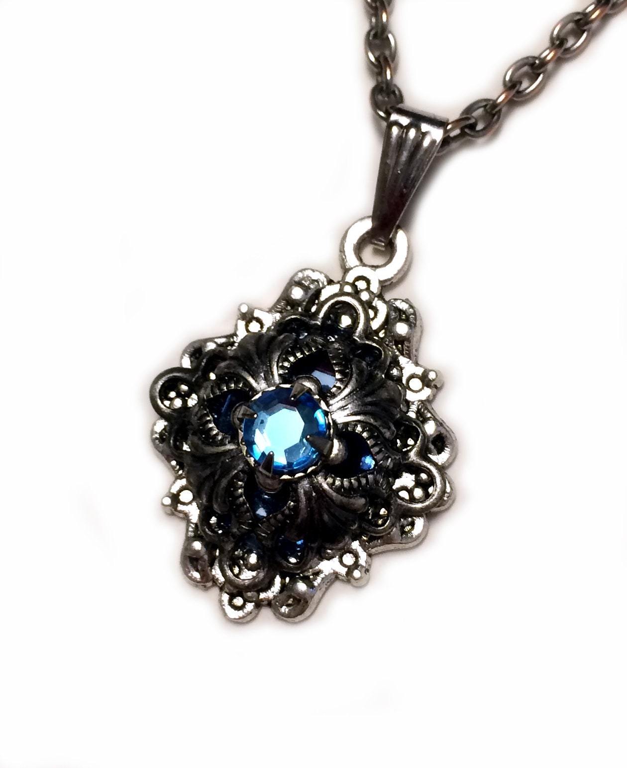 Gothic Victorian Caged Filigree Stone Pendant Necklace | Etsy