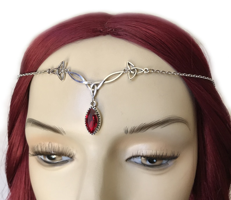 Dark Ruby Red/garnet Trinity Triquetra Knot Silver Headpiece - Etsy