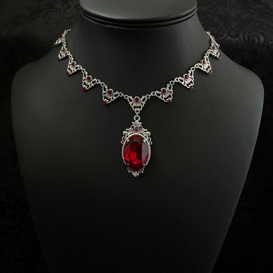 Dark Ruby Red/garnet Gothic Antique Silver Filigree Victorian Wedding ...