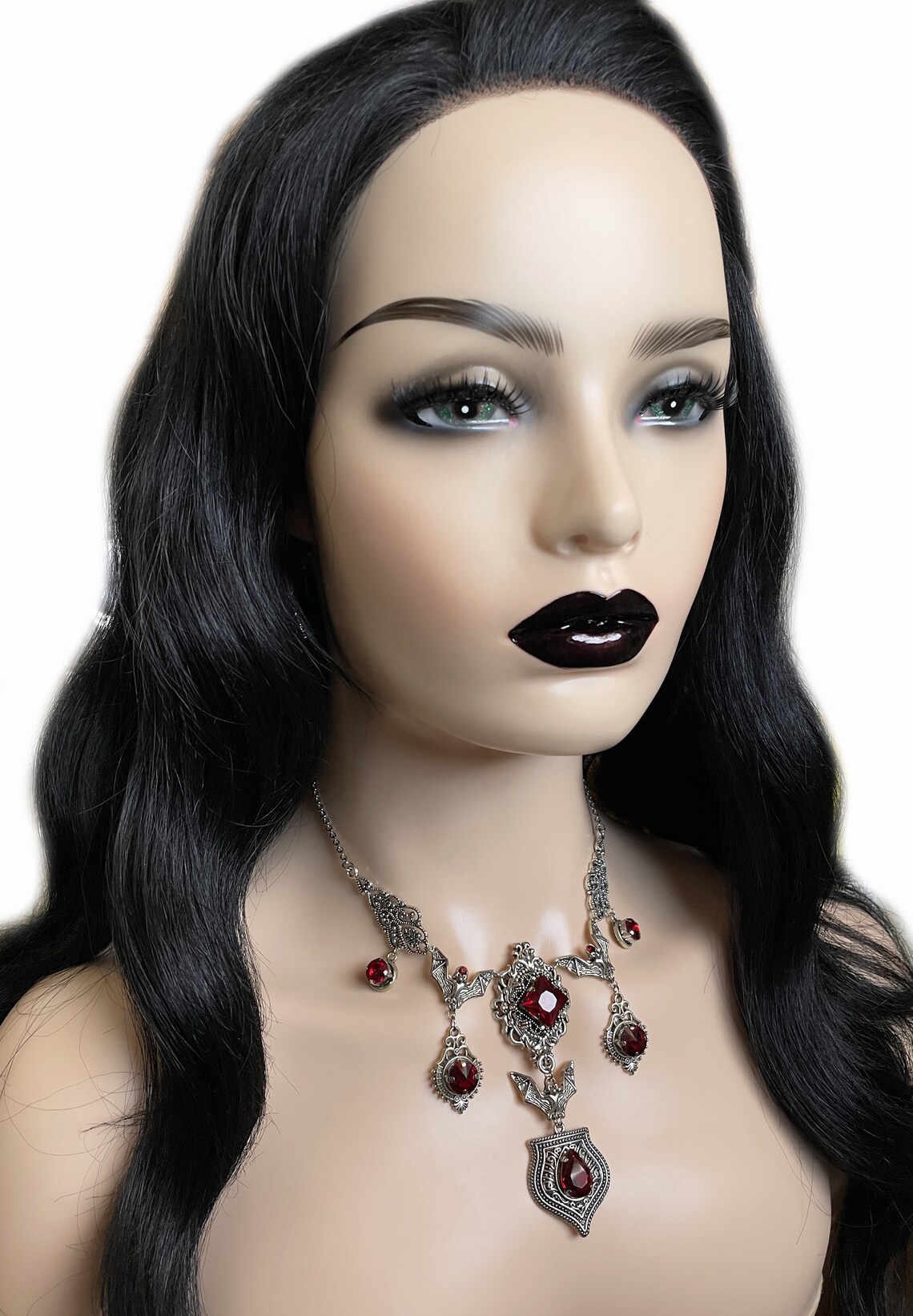 Dark Ruby Blood Red/garnet Filigree Antique Silver Vampire - Etsy