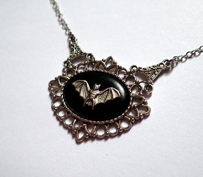 Gothic Victorian Vampire Bat Cameo Necklace Silver Filigree - Etsy