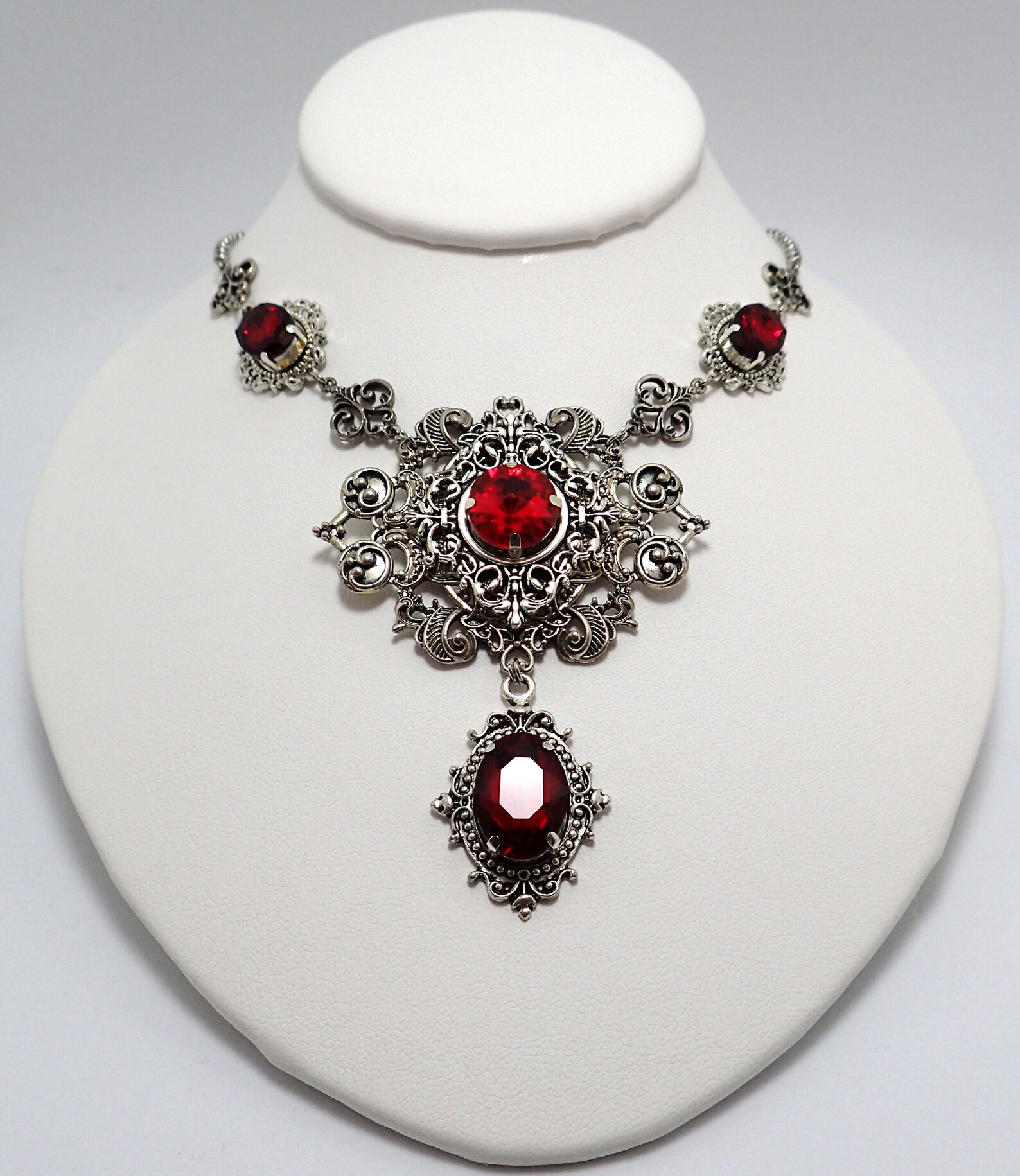 Dark Ruby Red/garnet Stones Gothic Antiqued Silver Necklace - Etsy