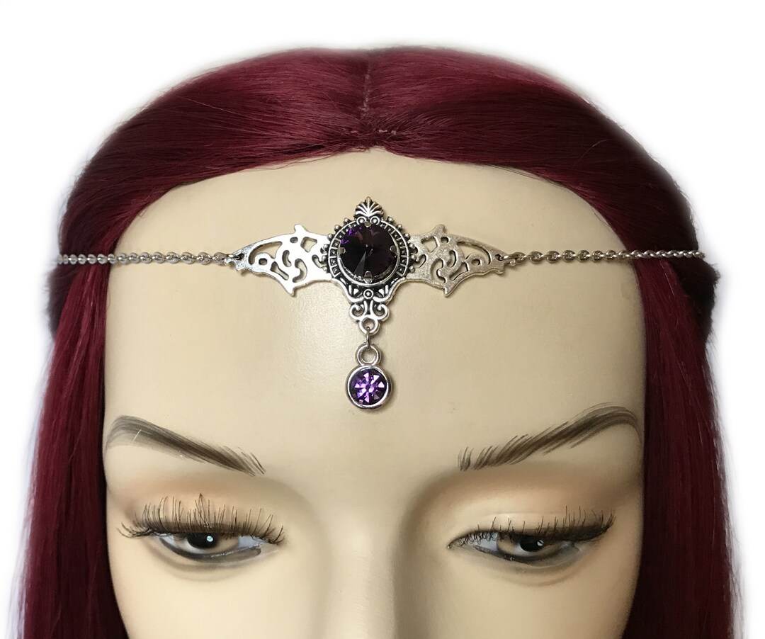 Dark Amethyst Purple Crystals Vampire Queen Bat Gothic Victorian Bridal ...