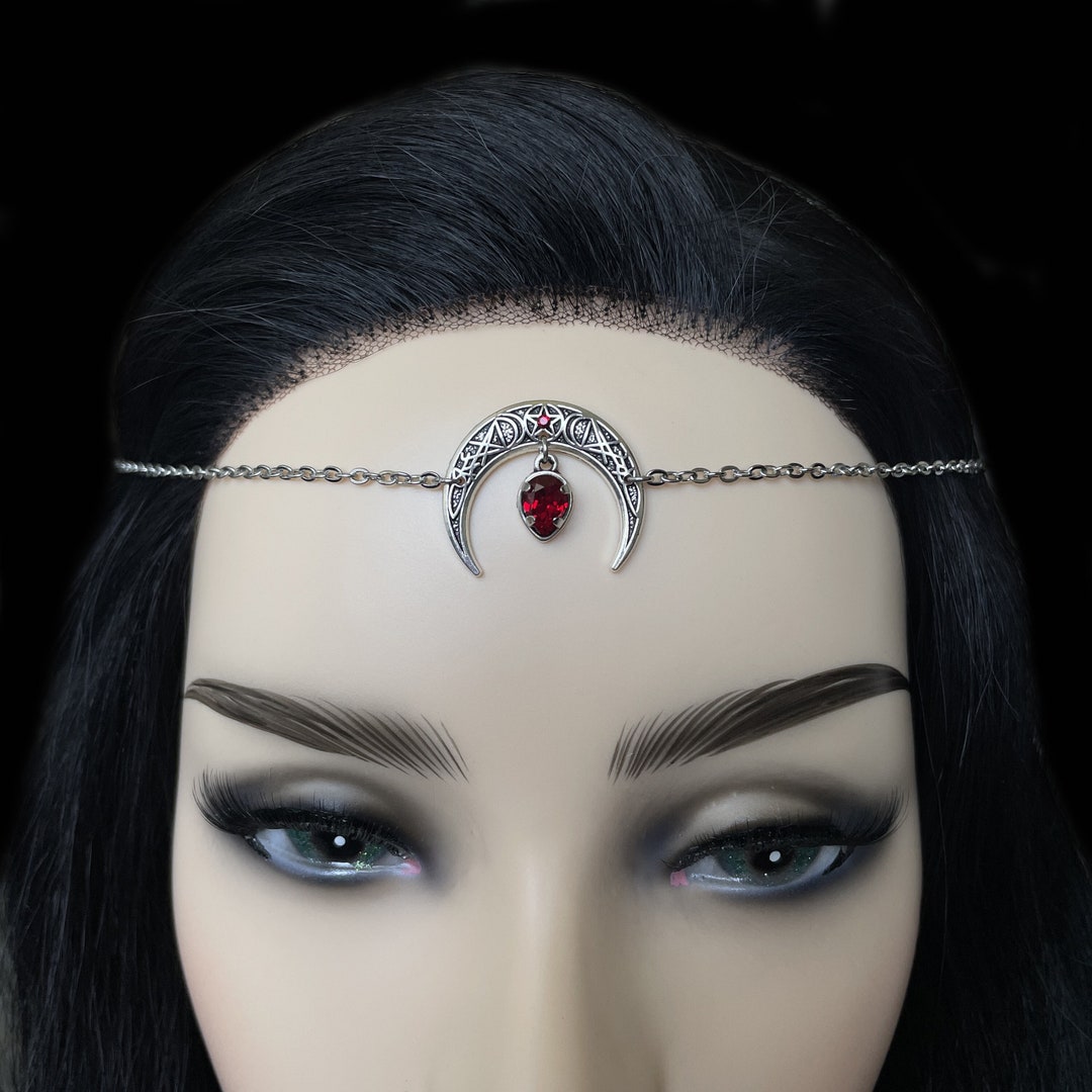 Dark Ruby Red/garnet Crescent Moon Goddess Priestess Celtic Pentacle ...