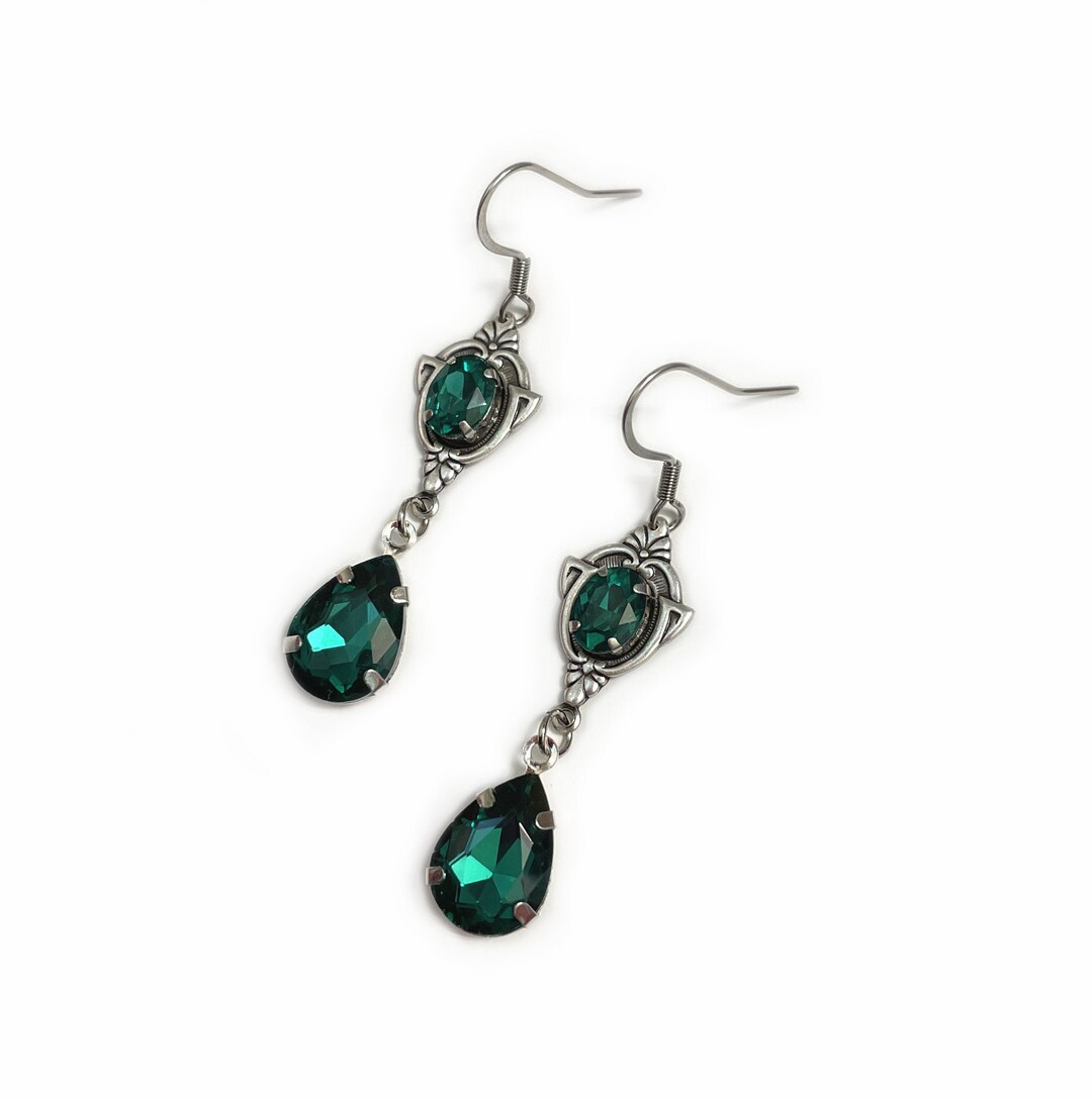 Emerald Green Crystals Gothic Antique Silver Filigree Victorian Wedding ...