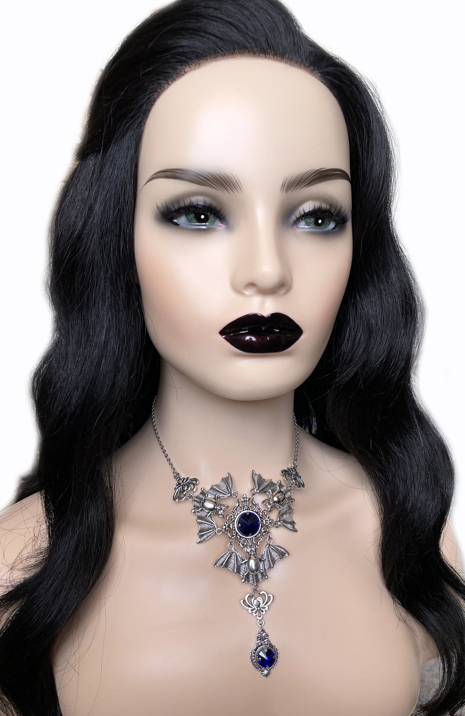 Dark Sapphire Blue Filigree Antique Silver Dracula Vampire - Etsy