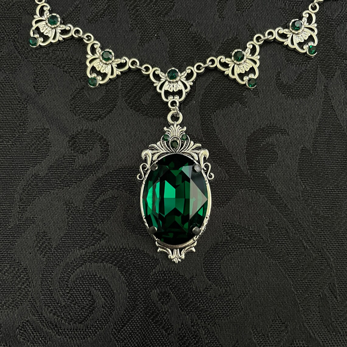 Dark Emerald Green Gothic Antique Silver Filigree Victorian Wedding ...