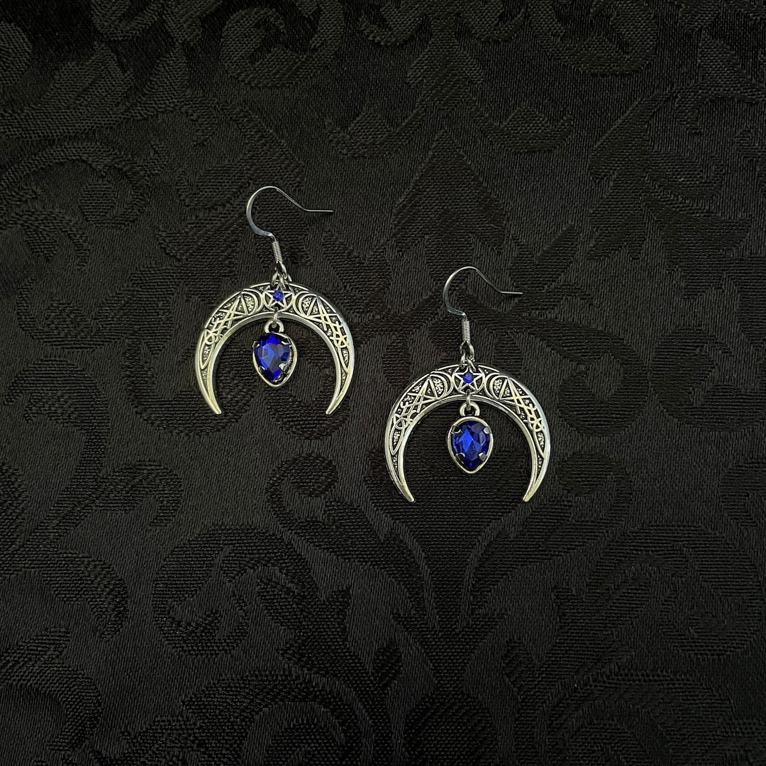 Dark Sapphire Blue Triple Crescent Moon Lunar Goddess Priestess Celtic ...