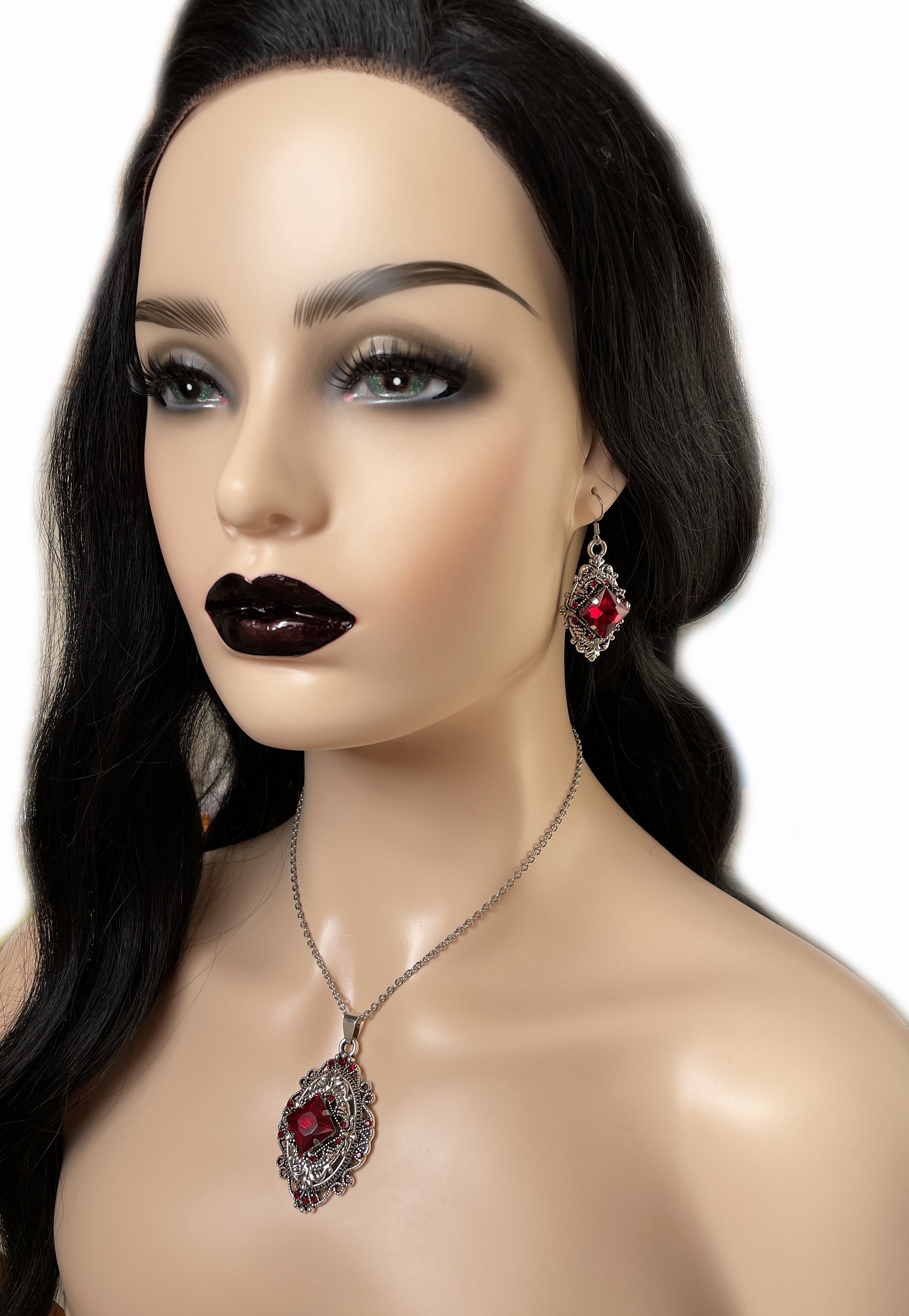 Dark Ruby Red/garnet Filigree Flapper 1920's Style Antique Silver ...