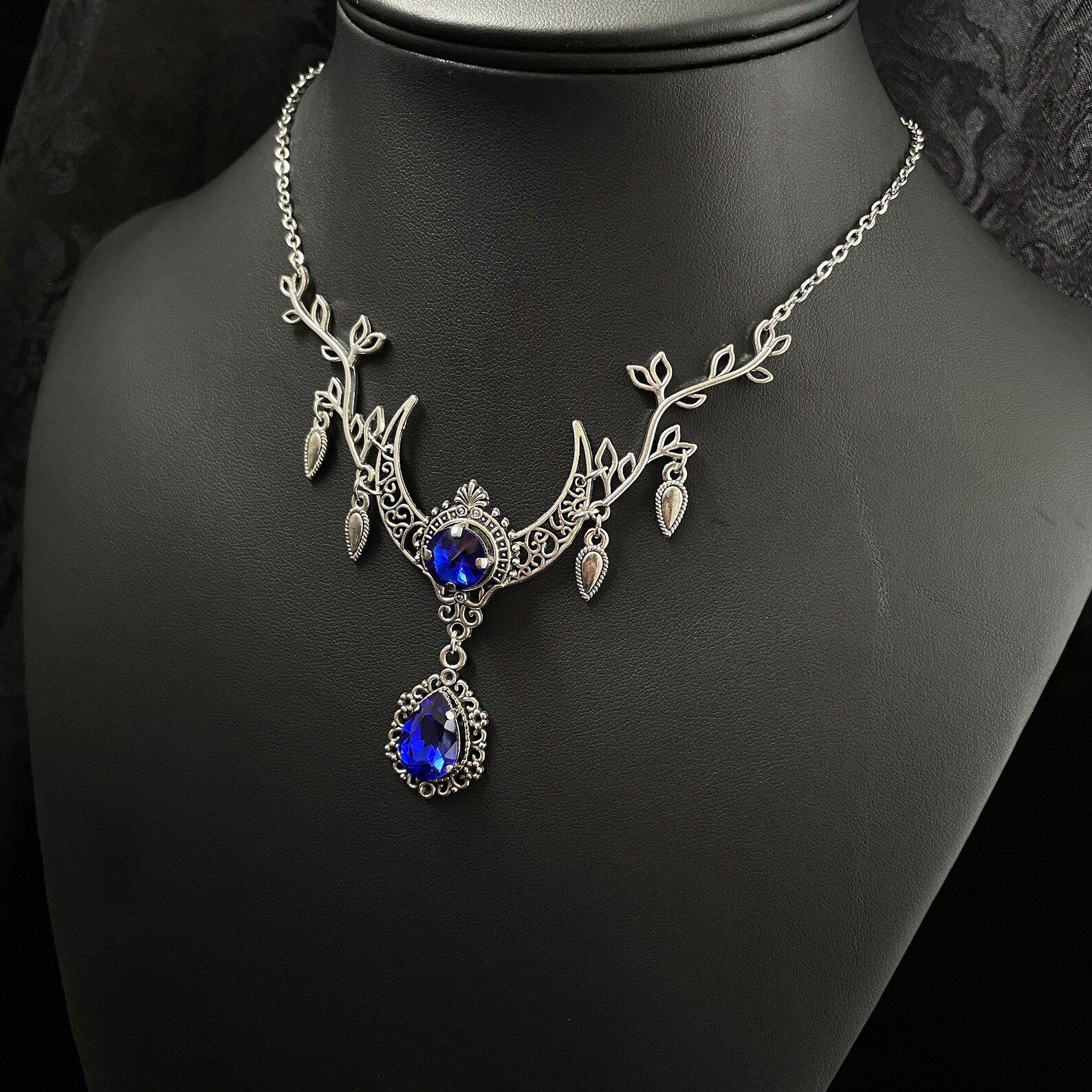 Dark Sapphire Blue Crescent Moon Goddess Priestess Celtic Elven Elf ...