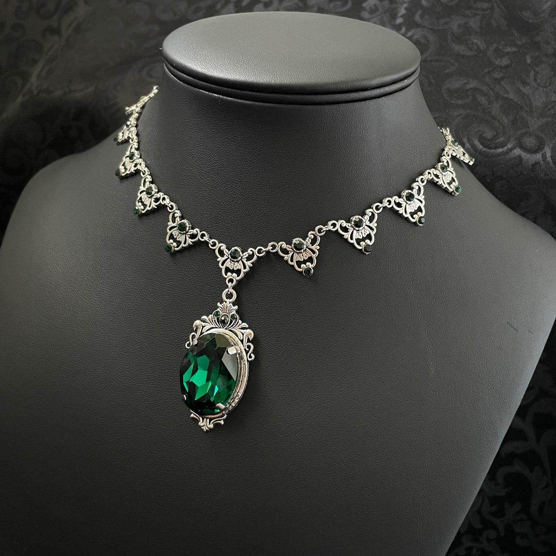 Dark Emerald Green Gothic Antique Silver Filigree Victorian Wedding ...