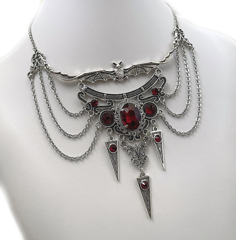 Dark Ruby Red/garnet Filigree Antique Silver Dracula Vampire - Etsy