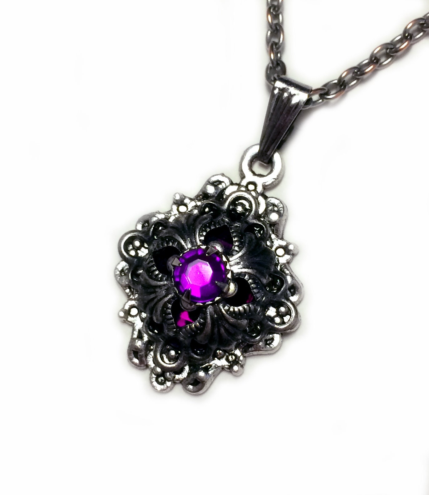 Gothic Victorian Caged Filigree Stone Pendant Necklace | Etsy