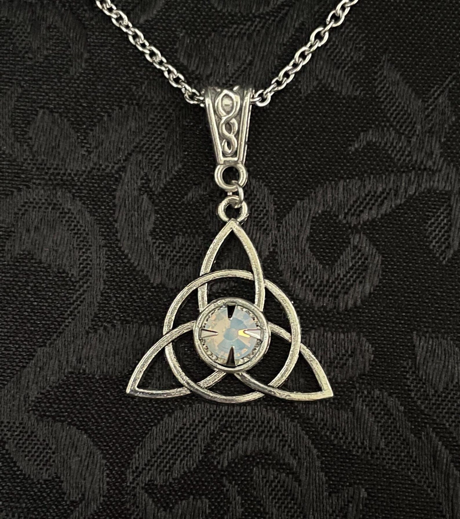 White Opal Engagement Irish Celtic Trinity Knot Triquetra Antiqued ...
