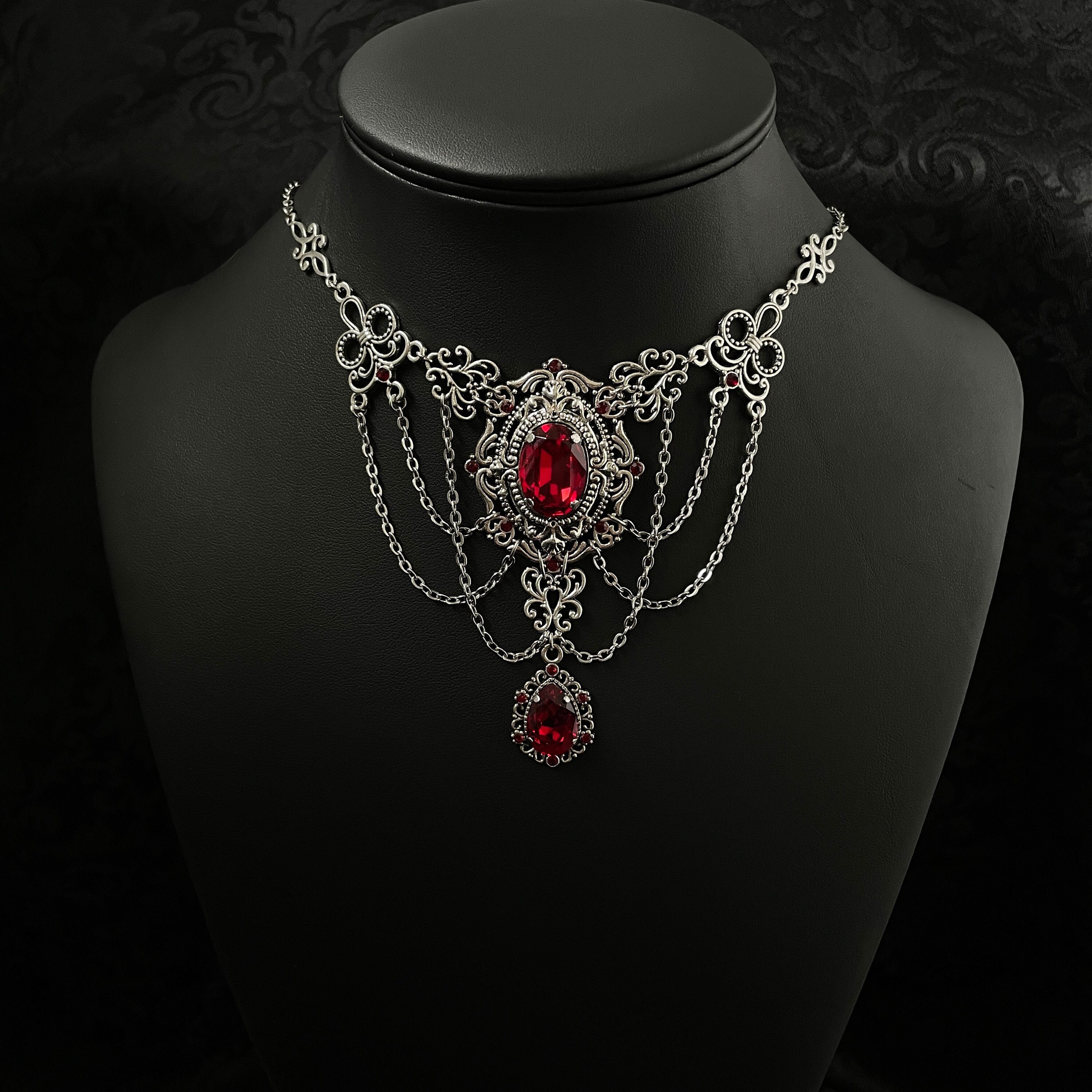 Dark Ruby Red/garnet Gothic Antique Silver Filigree Victorian Wedding ...