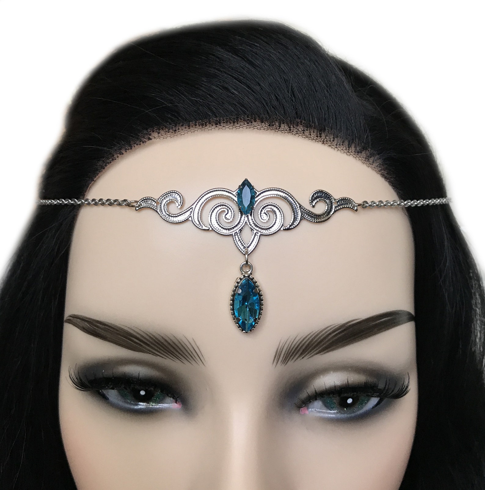 Aqua/aquamarine Crystals Silver Celtic Flourish Elven Elf - Etsy