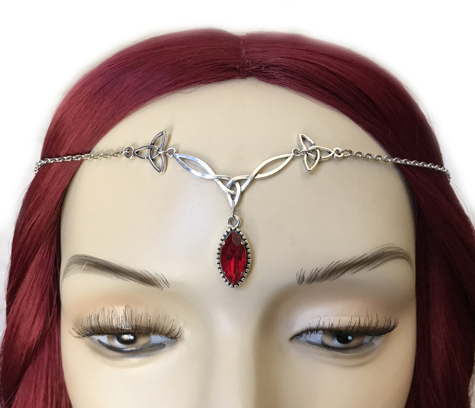 Dark Ruby Red/garnet Trinity Triquetra Knot Silver Headpiece - Etsy
